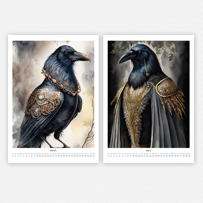 Crow 2024 Monthly Wall Calendar Printable. A4 Size 300 DPI PDF ...