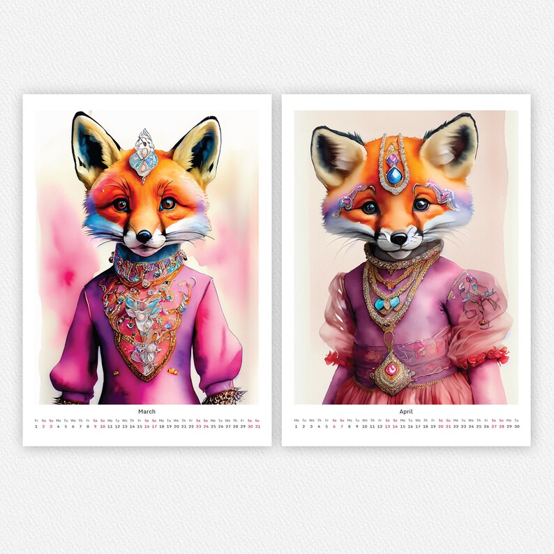 Fox 2024 Monthly Wall Calendar Printable. A4 Size 300 DPI PDF ...