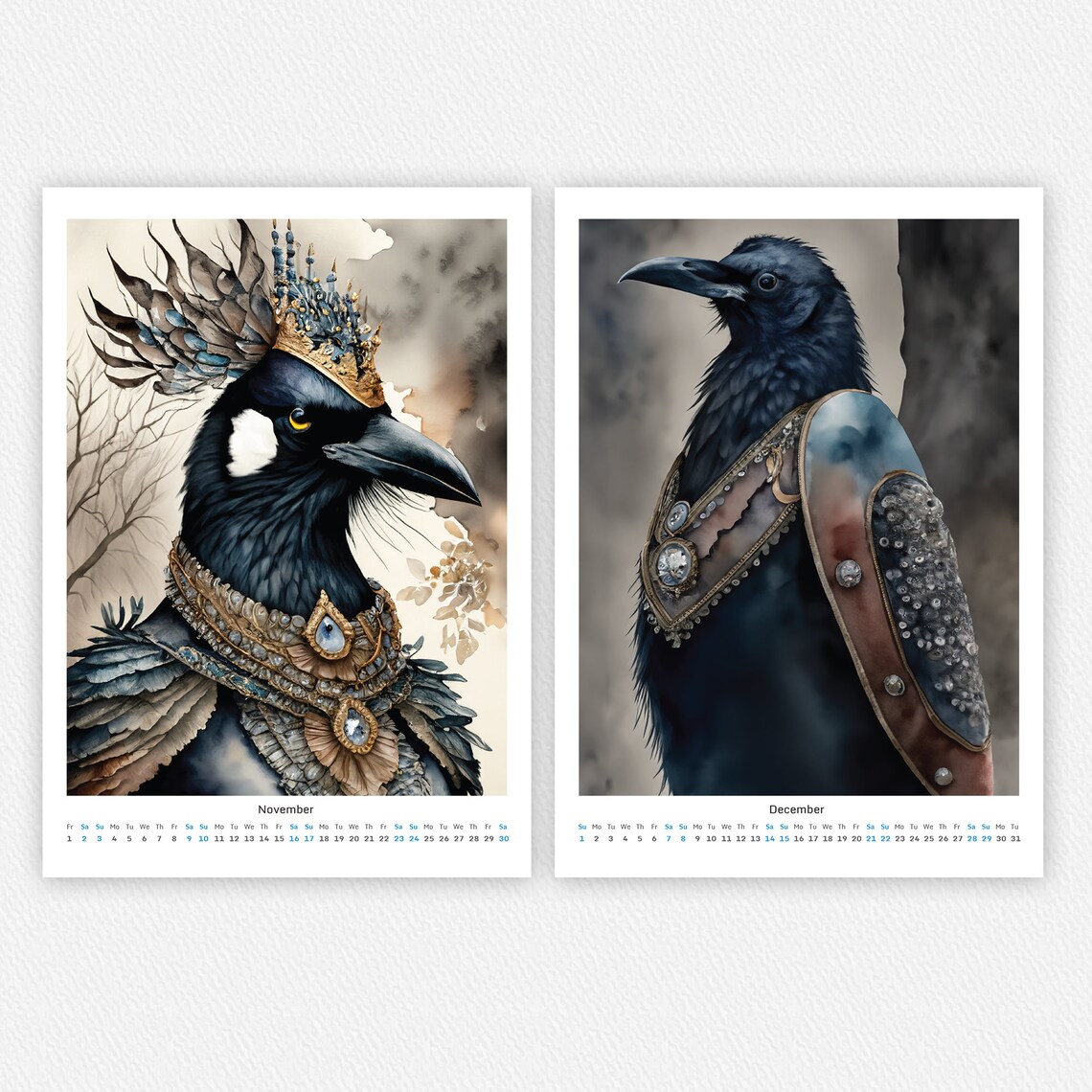 Crow 2024 Monthly Wall Calendar Printable. A4 Size 300 DPI PDF ...