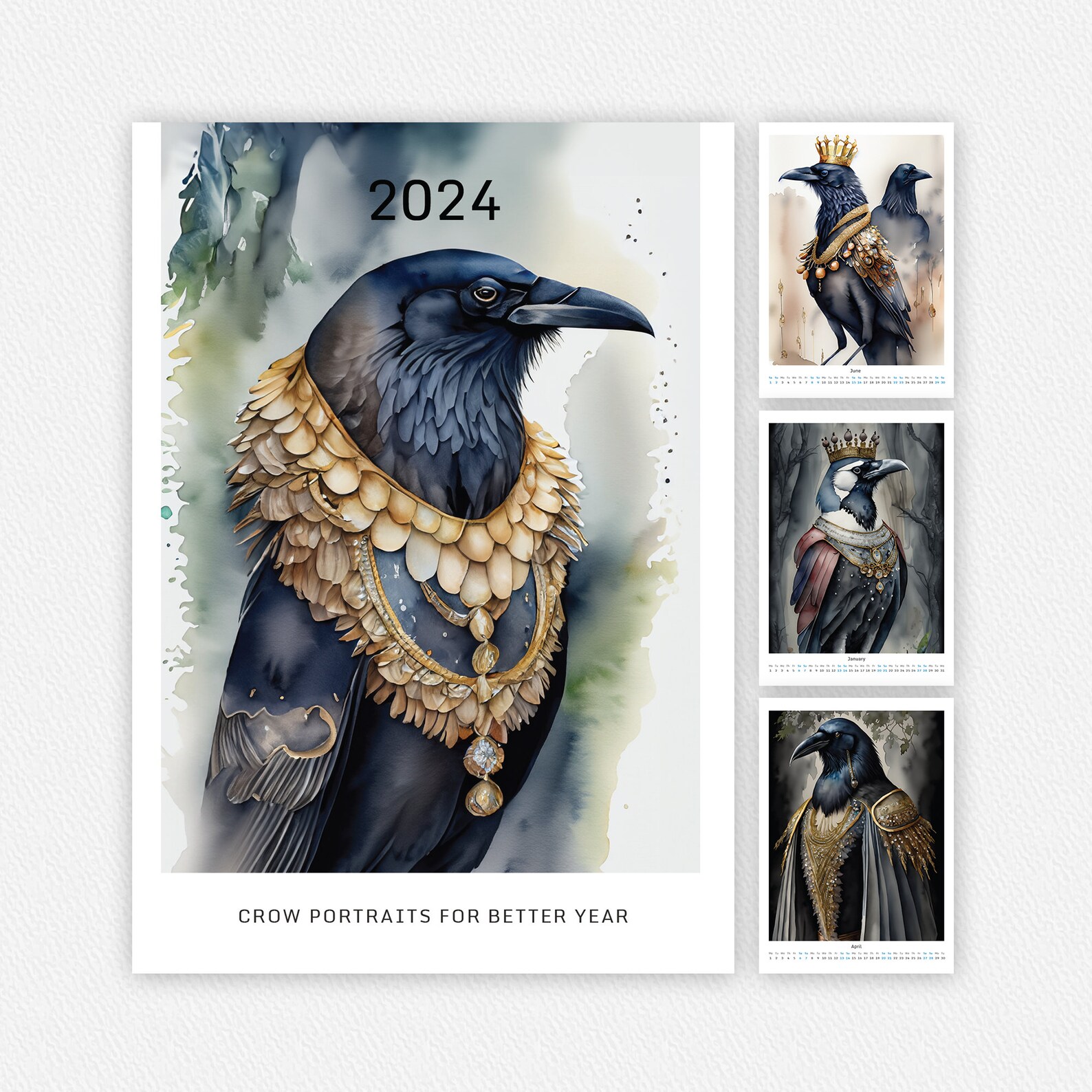 Crow 2024 Monthly Wall Calendar Printable. A4 Size 300 DPI PDF ...