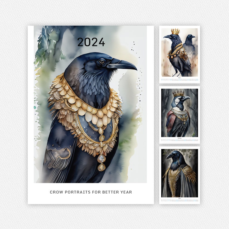 Crow 2024 Monthly Wall Calendar Printable. A4 Size 300 DPI PDF ...