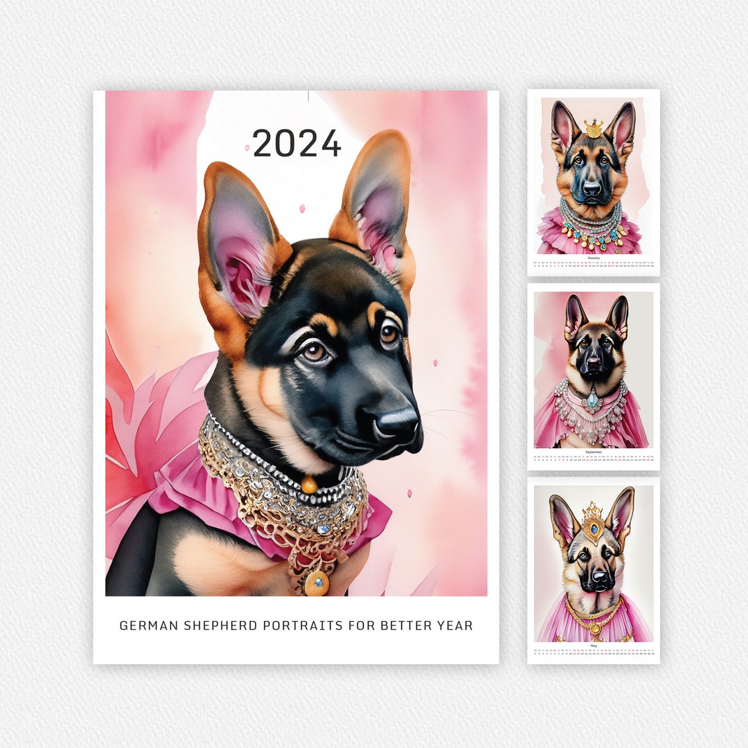 German Shepherd 2024 Monthly Wall Calendar Printable. A4 Size - Etsy