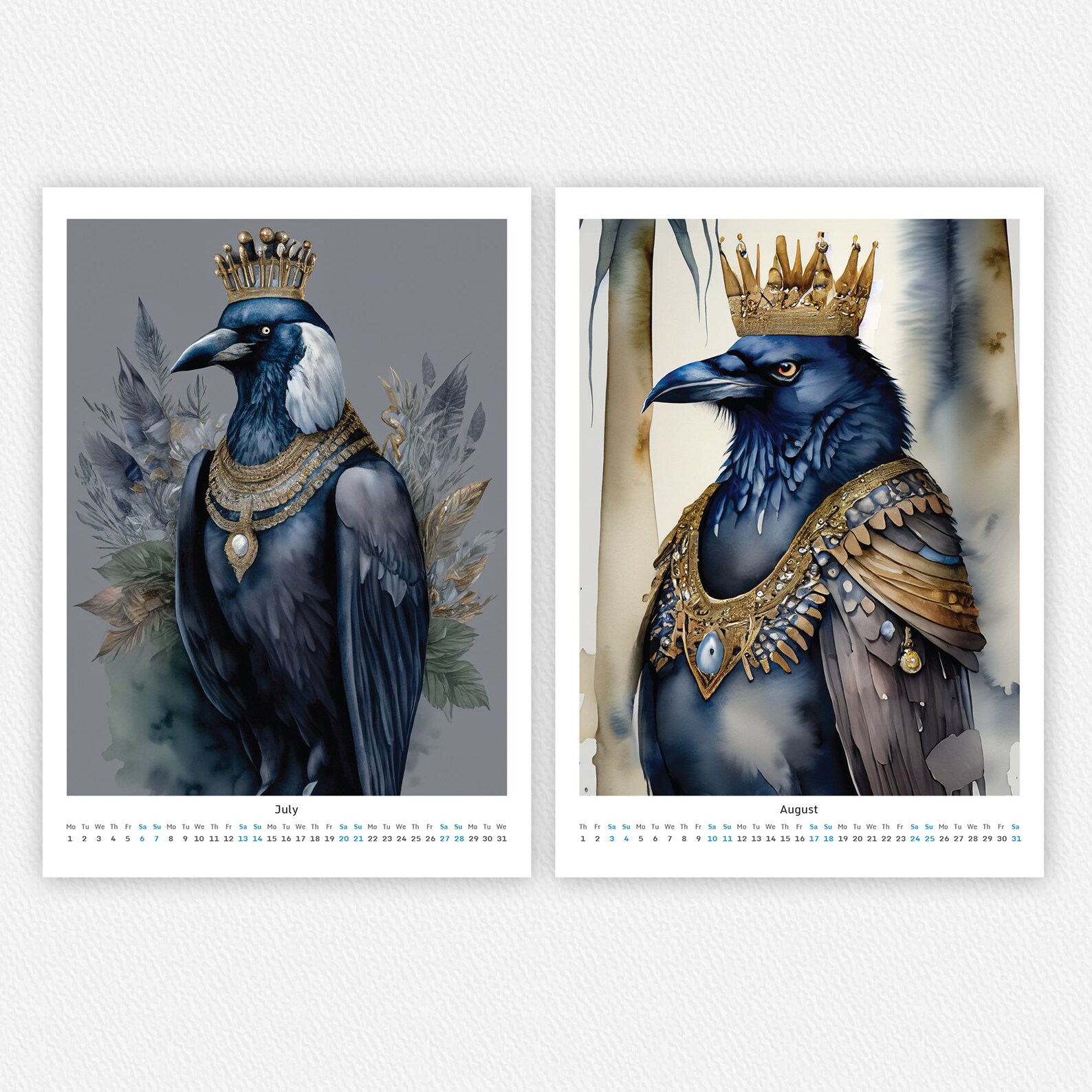 Crow 2024 Monthly Wall Calendar Printable. A4 Size 300 DPI PDF ...