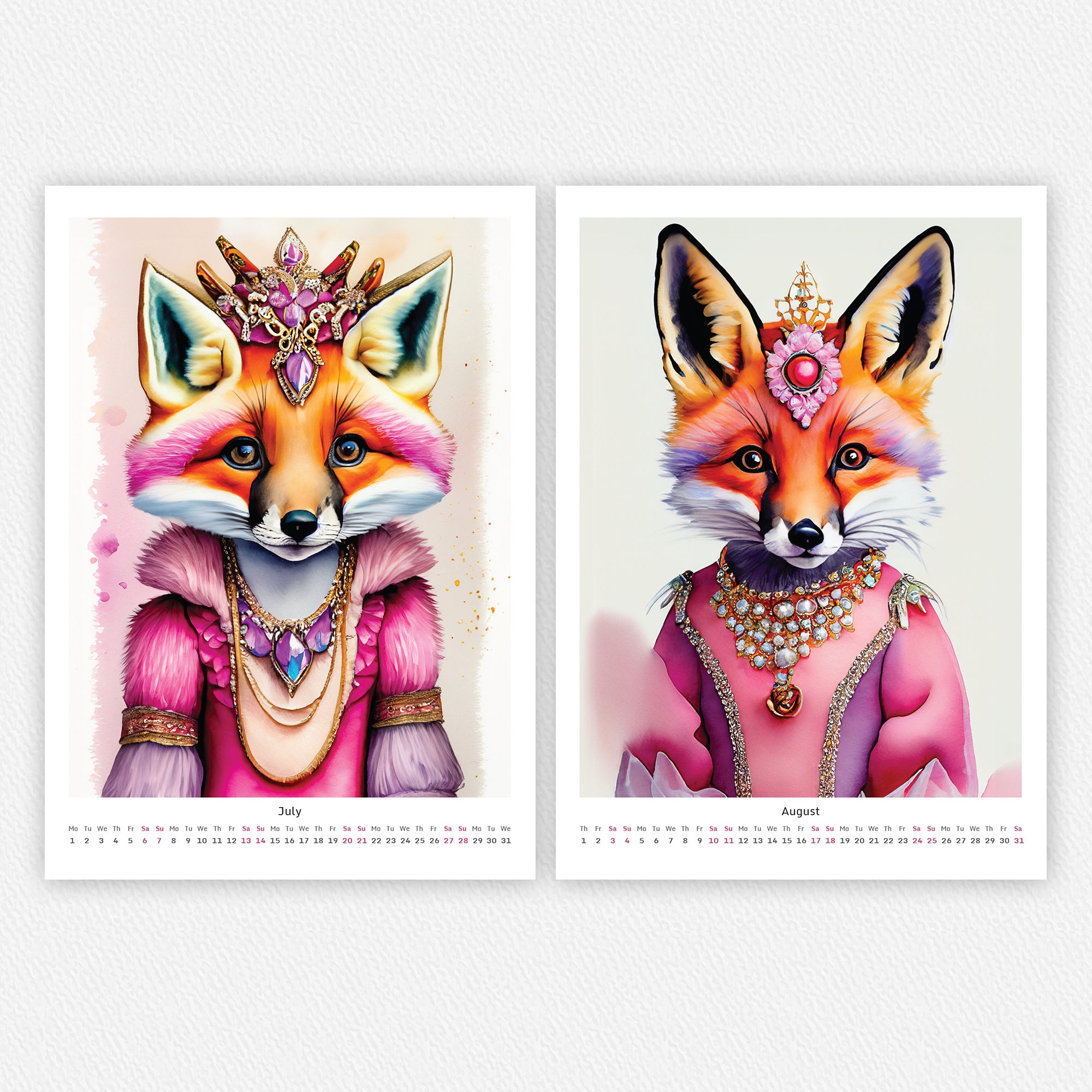 Fox 2024 Monthly Wall Calendar Printable. A4 Size 300 DPI PDF ...