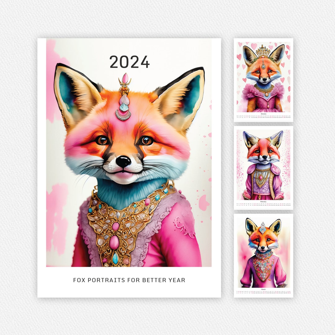 Fox 2024 Monthly Wall Calendar Printable. A4 Size 300 DPI PDF ...
