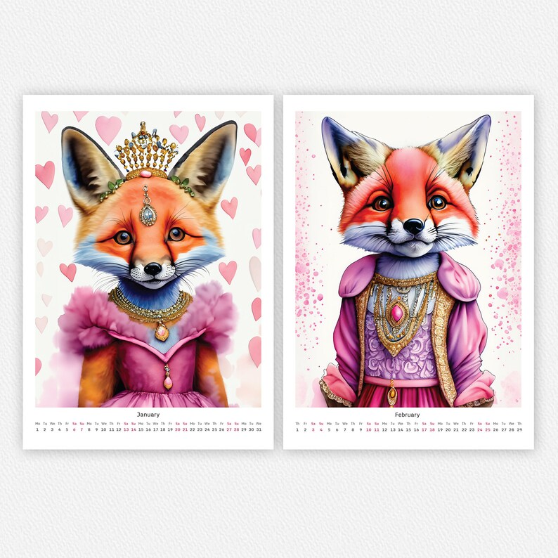 Fox 2024 Monthly Wall Calendar Printable. A4 Size 300 DPI PDF ...
