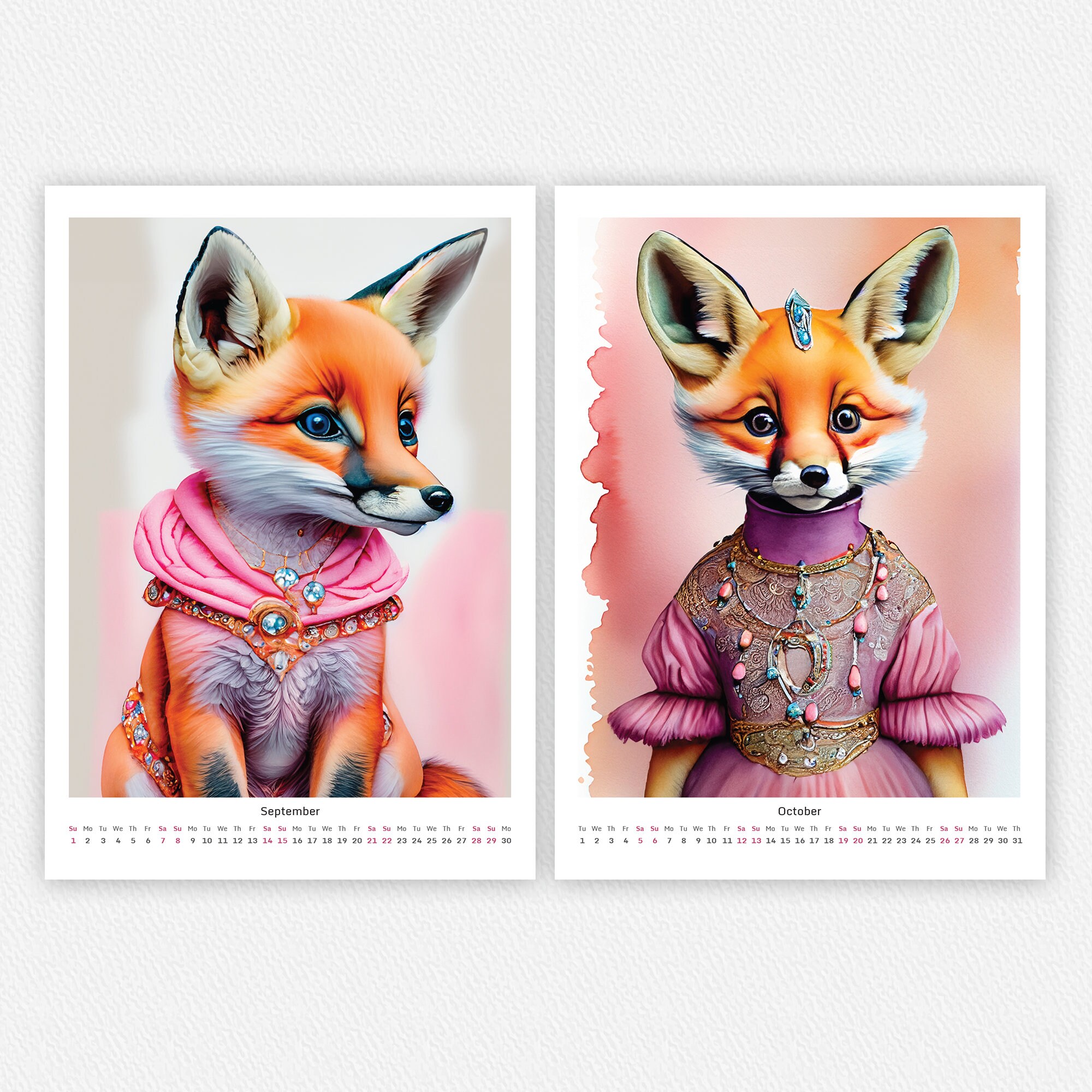 Fox 2024 Monthly Wall Calendar Printable. A4 Size 300 DPI PDF ...