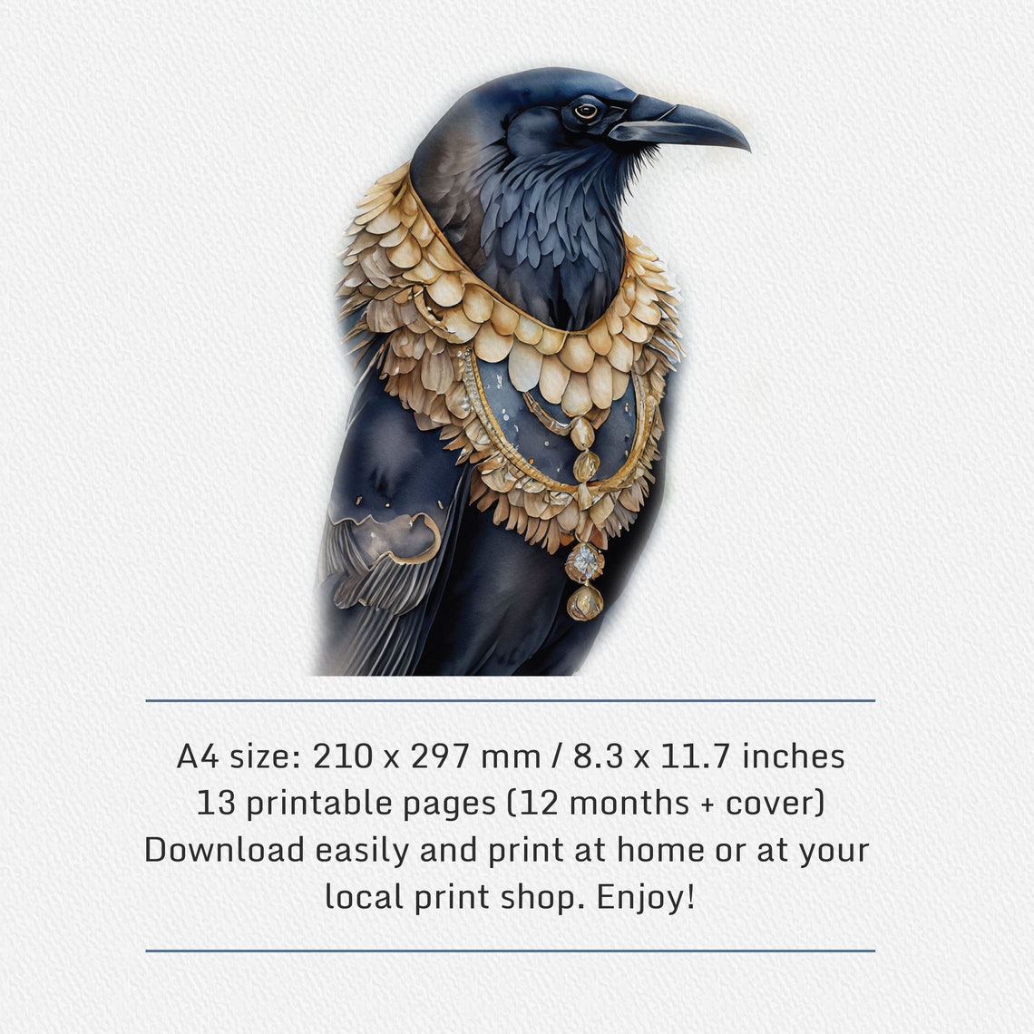 Crow 2024 Monthly Wall Calendar Printable. A4 Size 300 DPI PDF ...