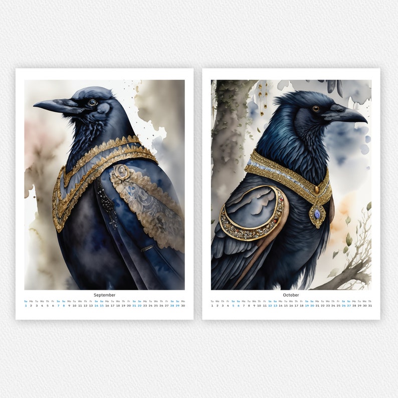 Crow 2024 Monthly Wall Calendar Printable. A4 Size 300 DPI PDF ...