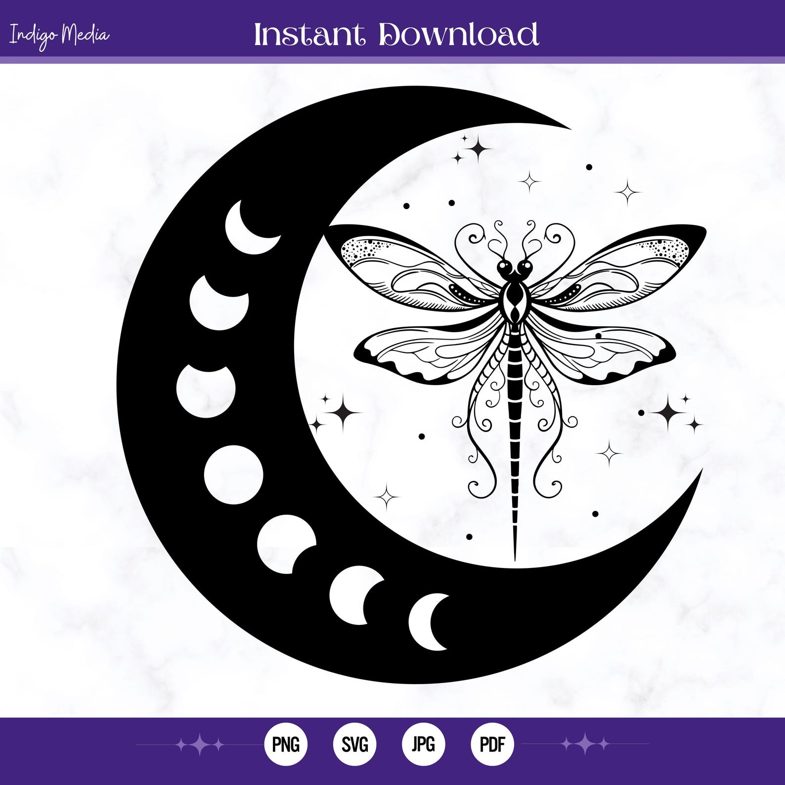 Dragonfly With Moon SVG | Dragonfly Svg | Celestial Dragonfly SVG ...