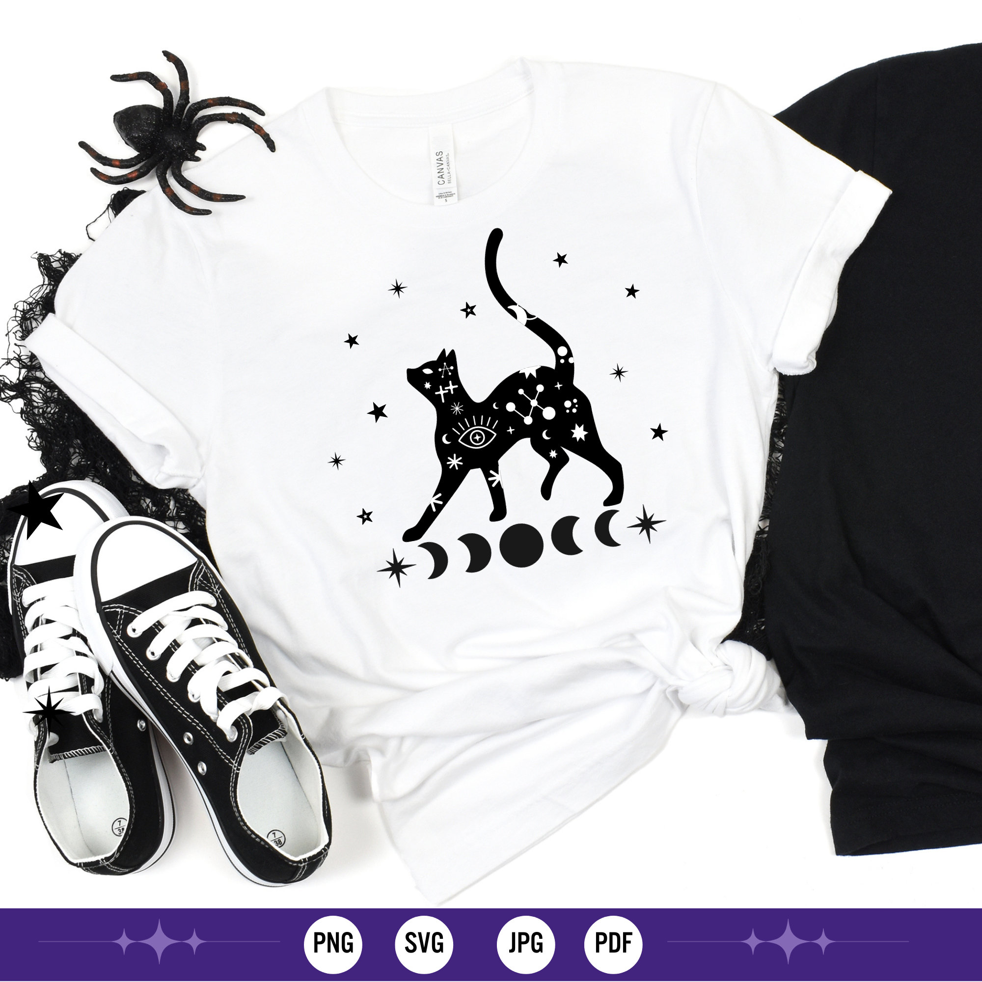 Celestial Cat and Moon Phases SVG Cat Svg Cat & Moon SVG Mystical Cat ...