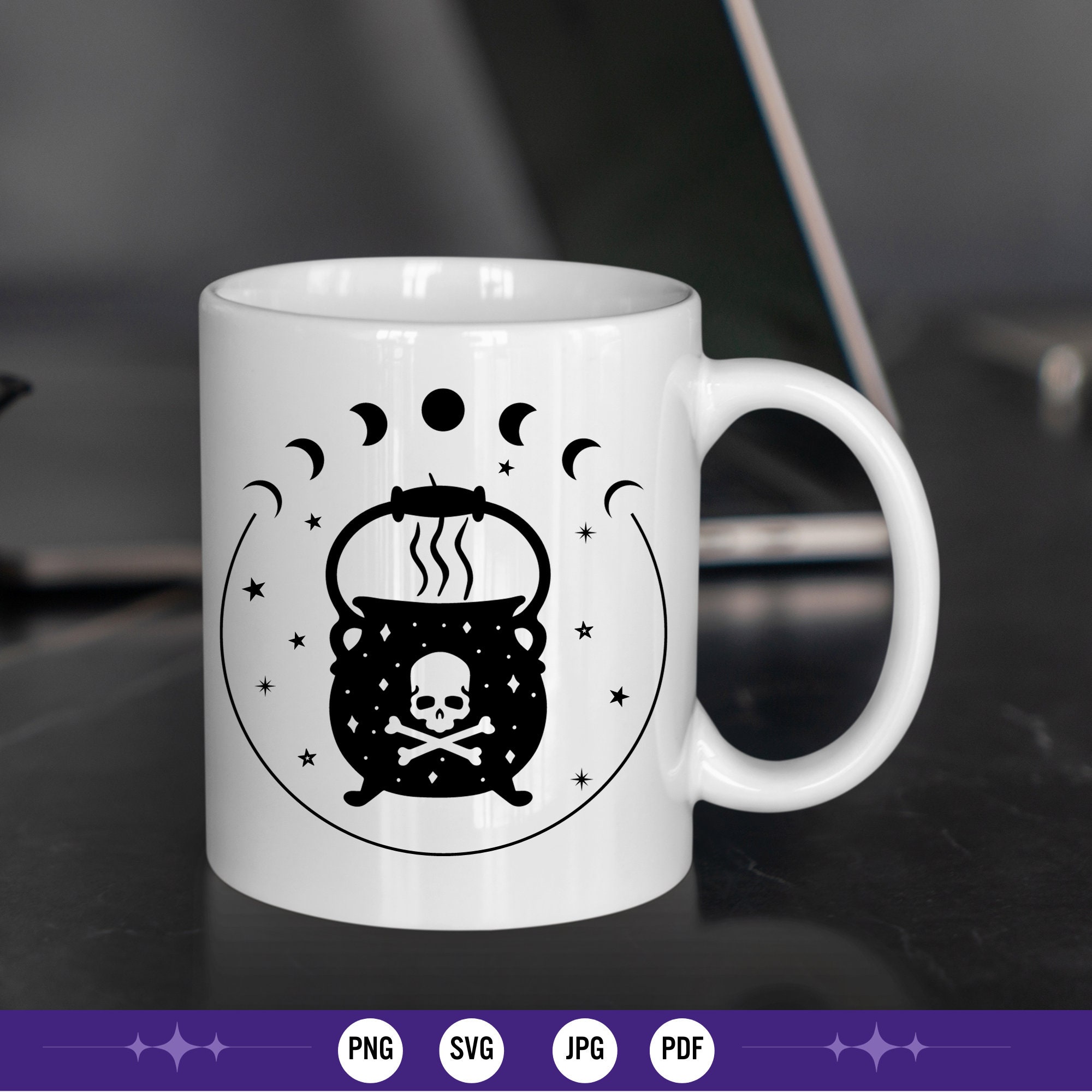 Skull Cauldron and Moon Phases SVG Cauldron Svg Skull SVG Mystical ...