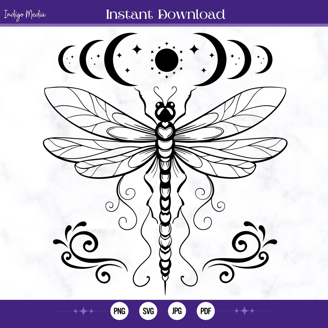 Dragonfly With Moon Phases SVG | Dragonfly Svg | Celestial Dragonfly SVG | Mystical Cut Files ...