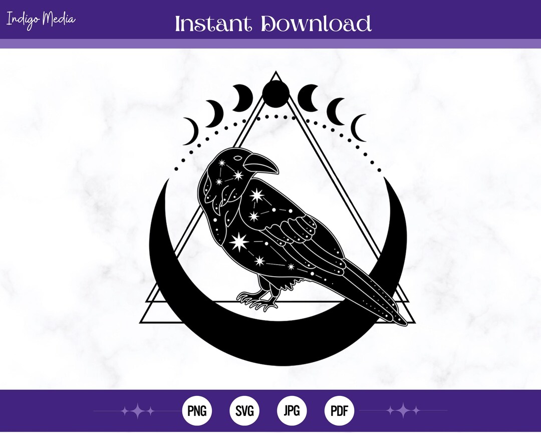 Crow With Moon Phases SVG Crow Svg Crow and Moon SVG Mystical Cut Files ...