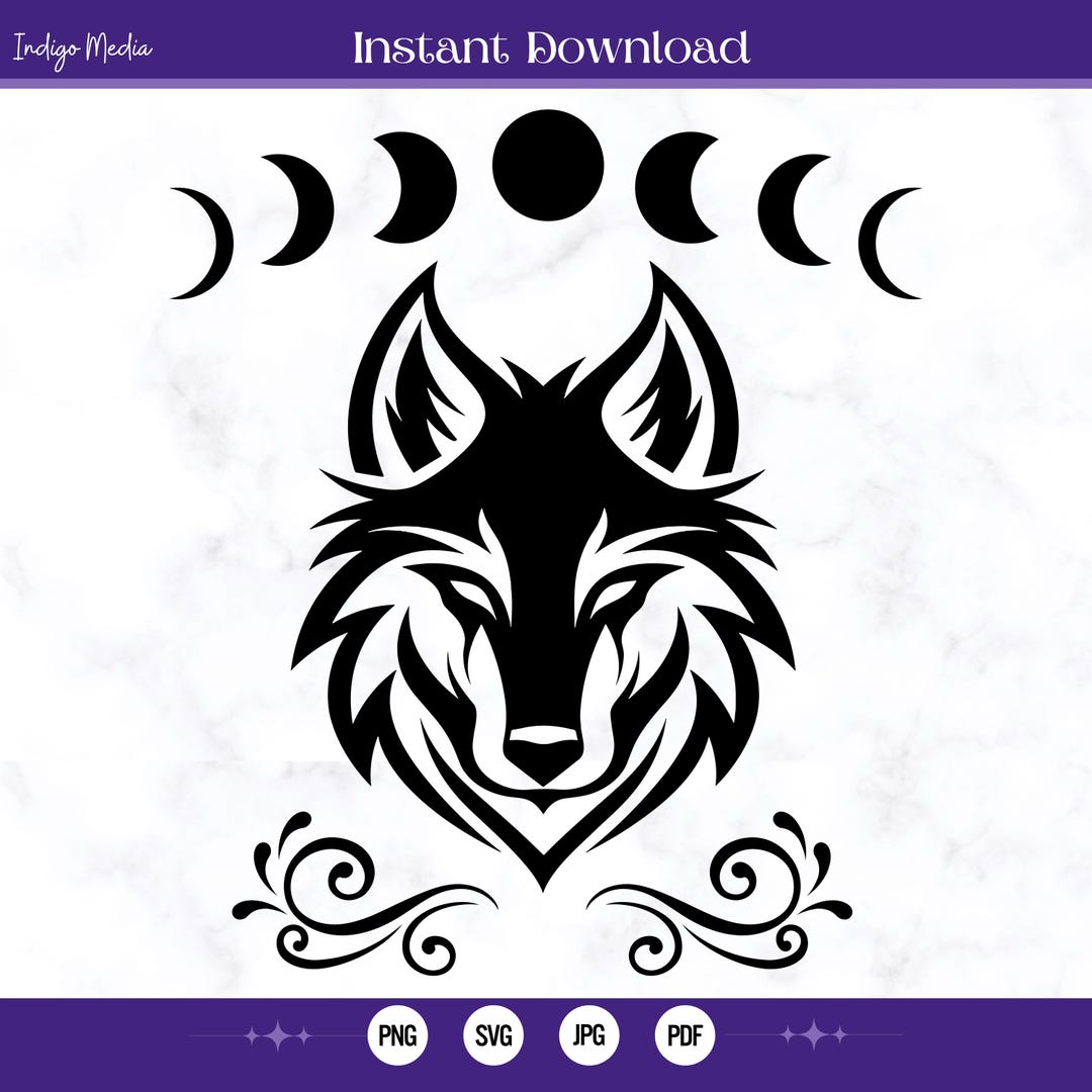 Wolf and Moon Phases SVG | Wolf Svg | Wolf Png | Mystical Wolf Cut ...