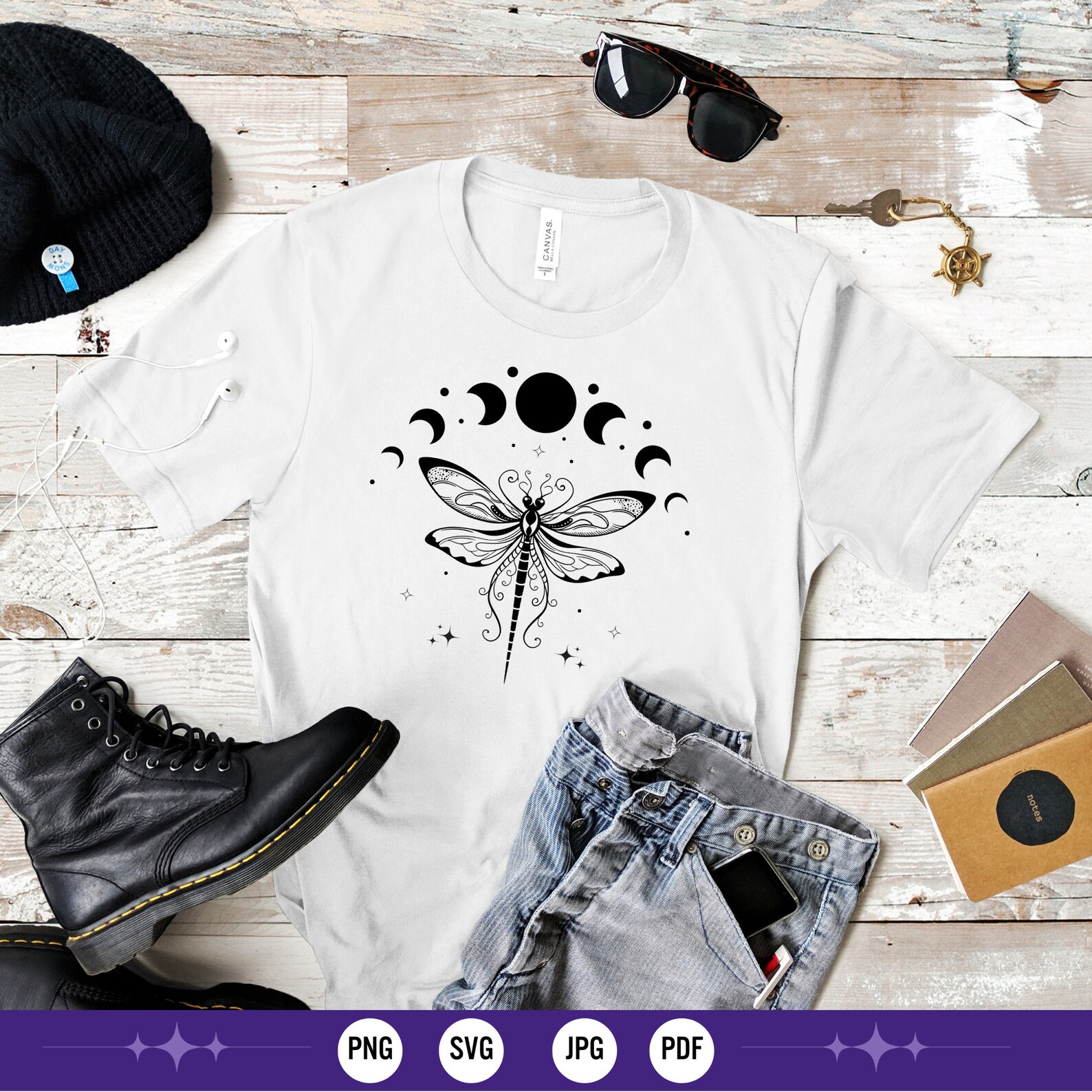 Dragonfly With Moon Phases SVG | Dragonfly Svg | Celestial Dragonfly SVG | Mystical Cut Files ...