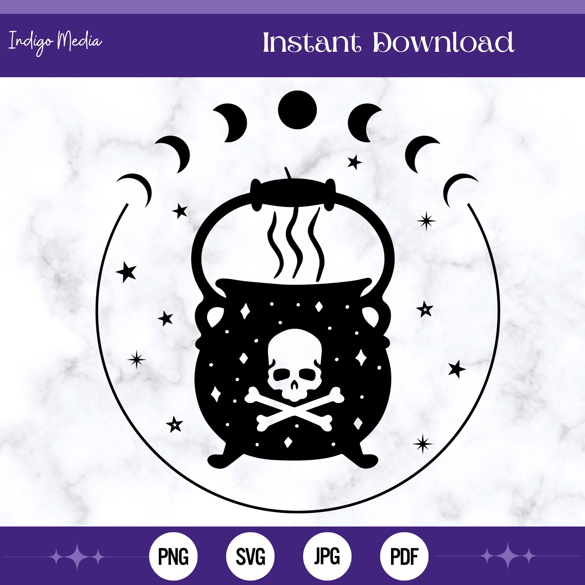 Skull Cauldron and Moon Phases SVG Cauldron Svg Skull SVG Mystical ...