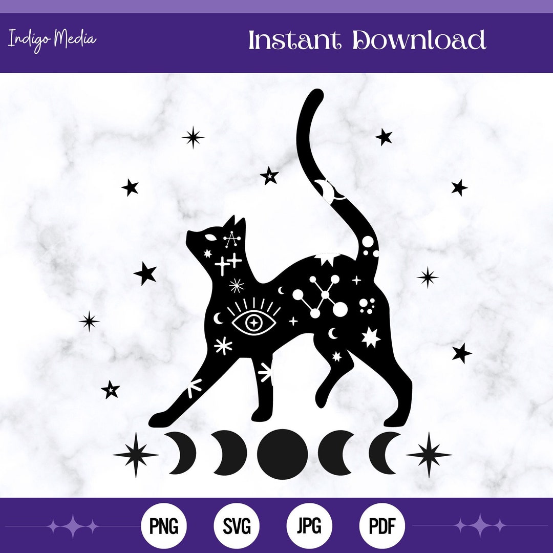 Celestial Cat and Moon Phases SVG | Cat Svg | Cat & Moon SVG | Mystical ...