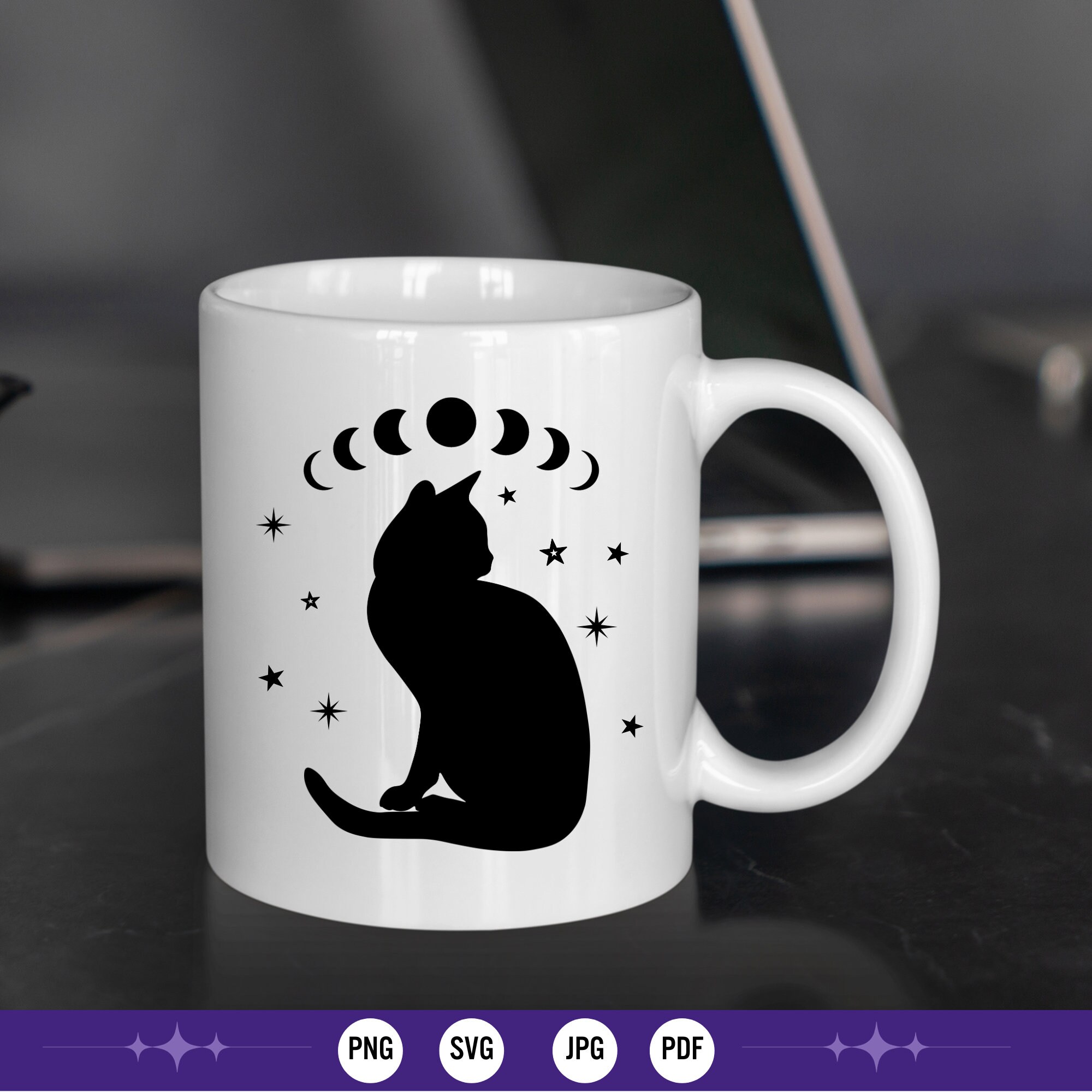 Celestial Cat With Moon Phases SVG Black Cats Cat SVG Cat Cut Files ...