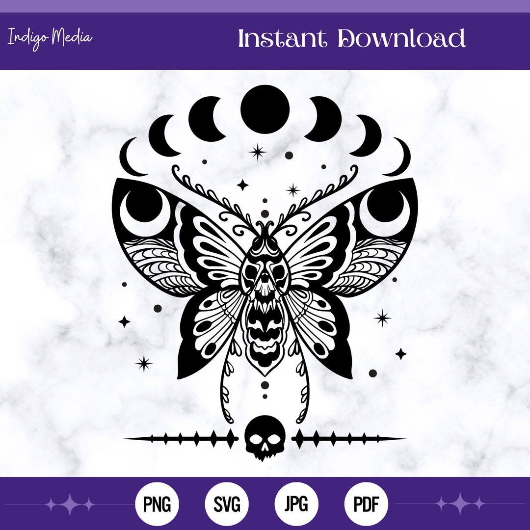 Death Moth With Moon Phases & Skull SVG Deathmoth Svg Death Moth SVG ...