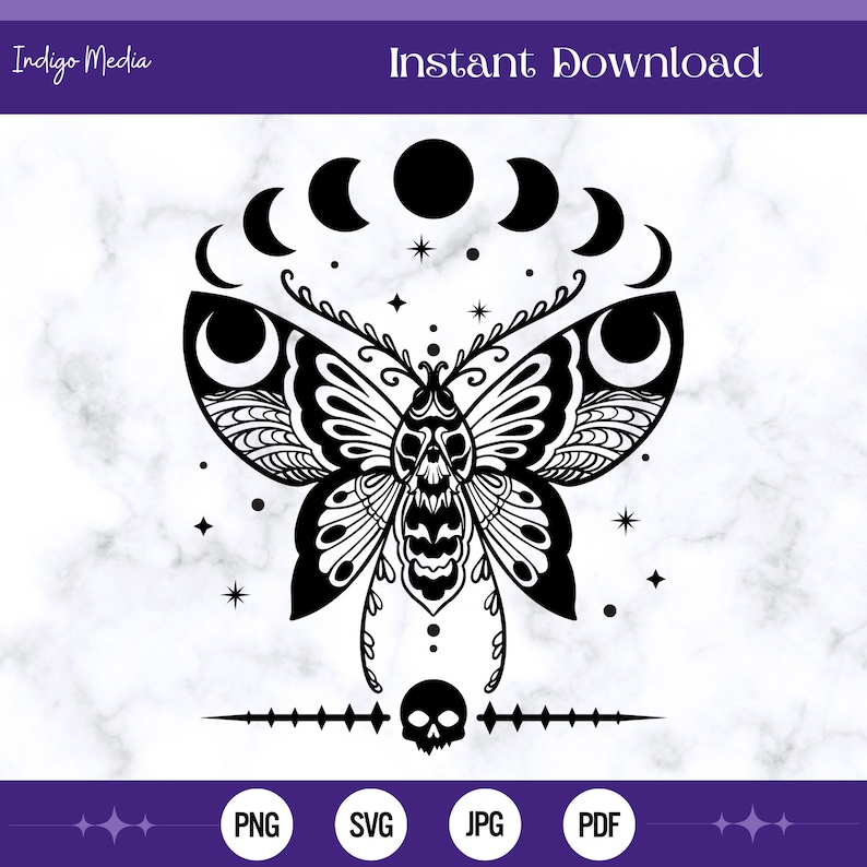 Death Moth With Moon Phases & Skull SVG Deathmoth Svg Death Moth SVG ...