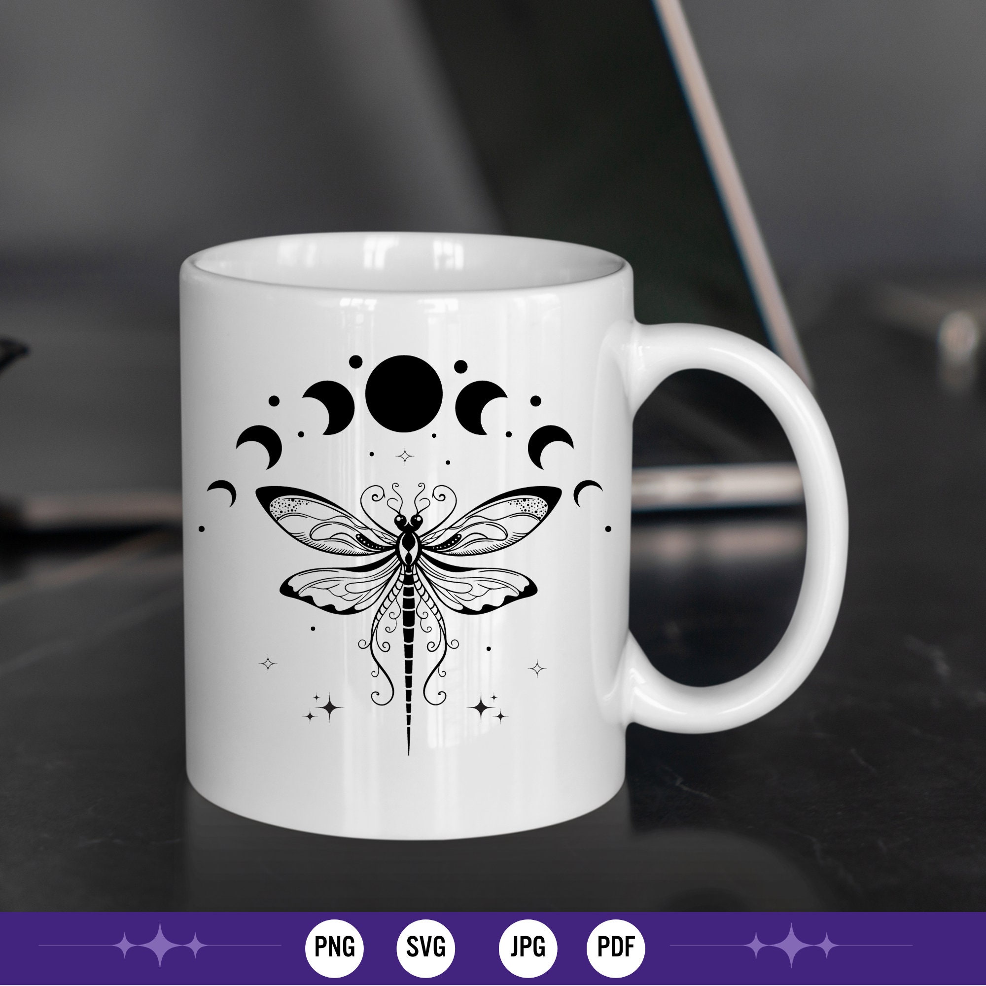 Dragonfly With Moon Phases SVG | Dragonfly Svg | Celestial Dragonfly ...