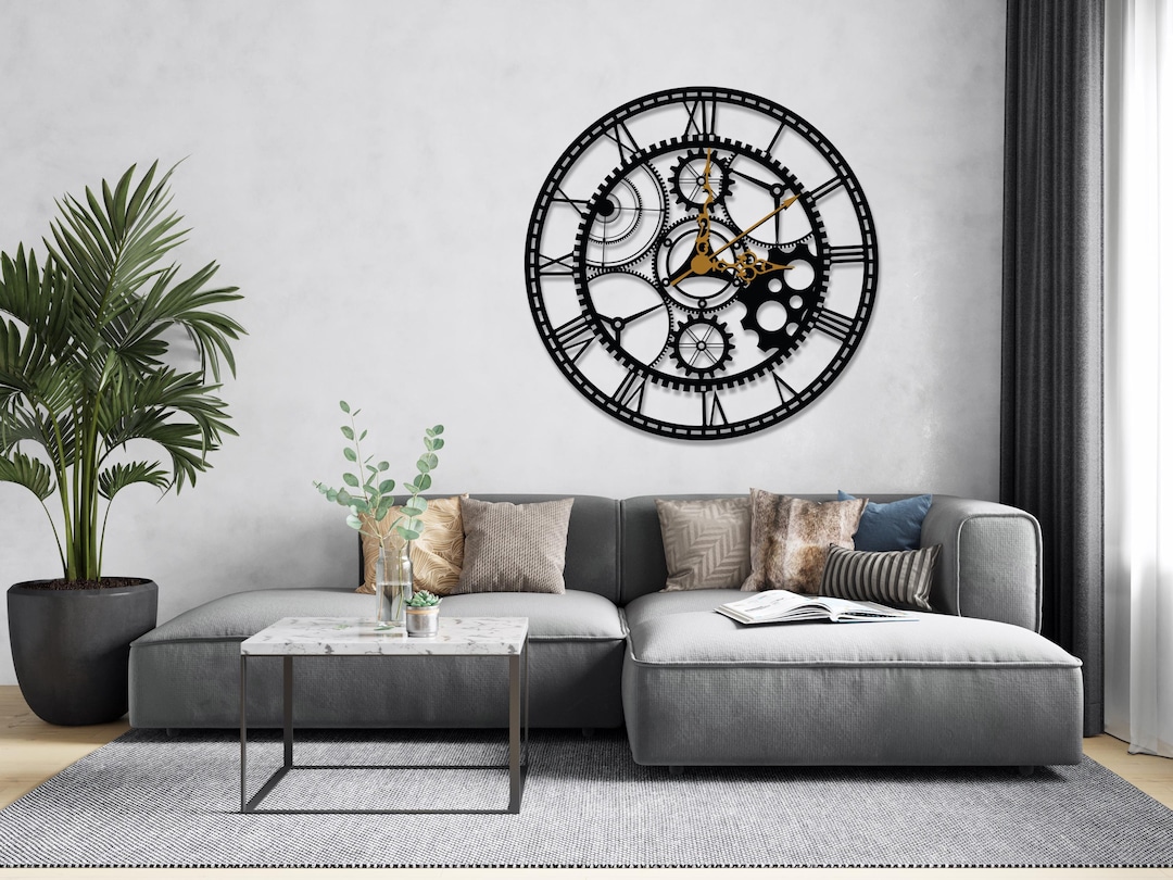 Gear Mechanism Metal Wall Clock, Lines Wall Clock, Luxury Home Decor ...