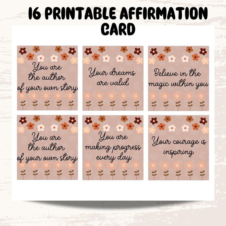 Floral Boho Affirmation Card Printable Set Digital Download for Positive Affirmations ...