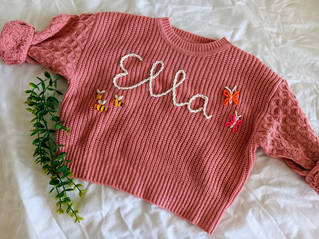 Personalised Hand Embroided Knitted Jumpers Custom Handmade Girls Boys ...