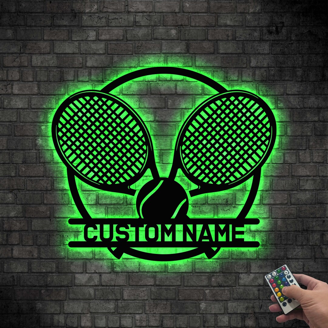 Personalized Ball Racket Tennis Metal Wall Art LED Custom Tennis Player ...