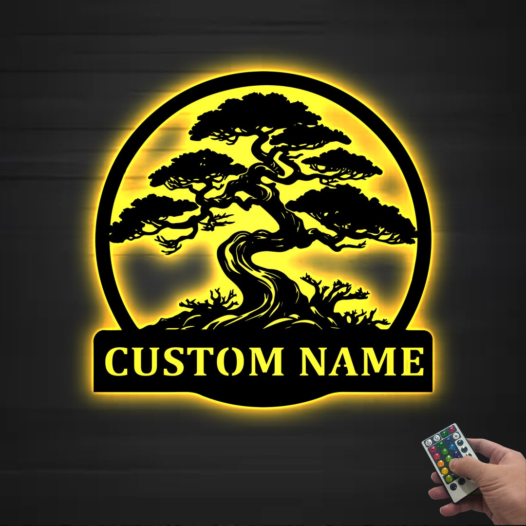 Personalized Bonsai Tree Garden Sign, Bonsai Metal Wall Art, Custom ...