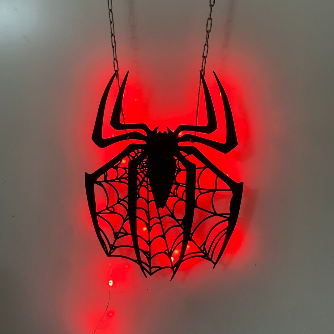 Spider Web Metal Wall Art With LED Lights, Halloween Spider Led Metal ...