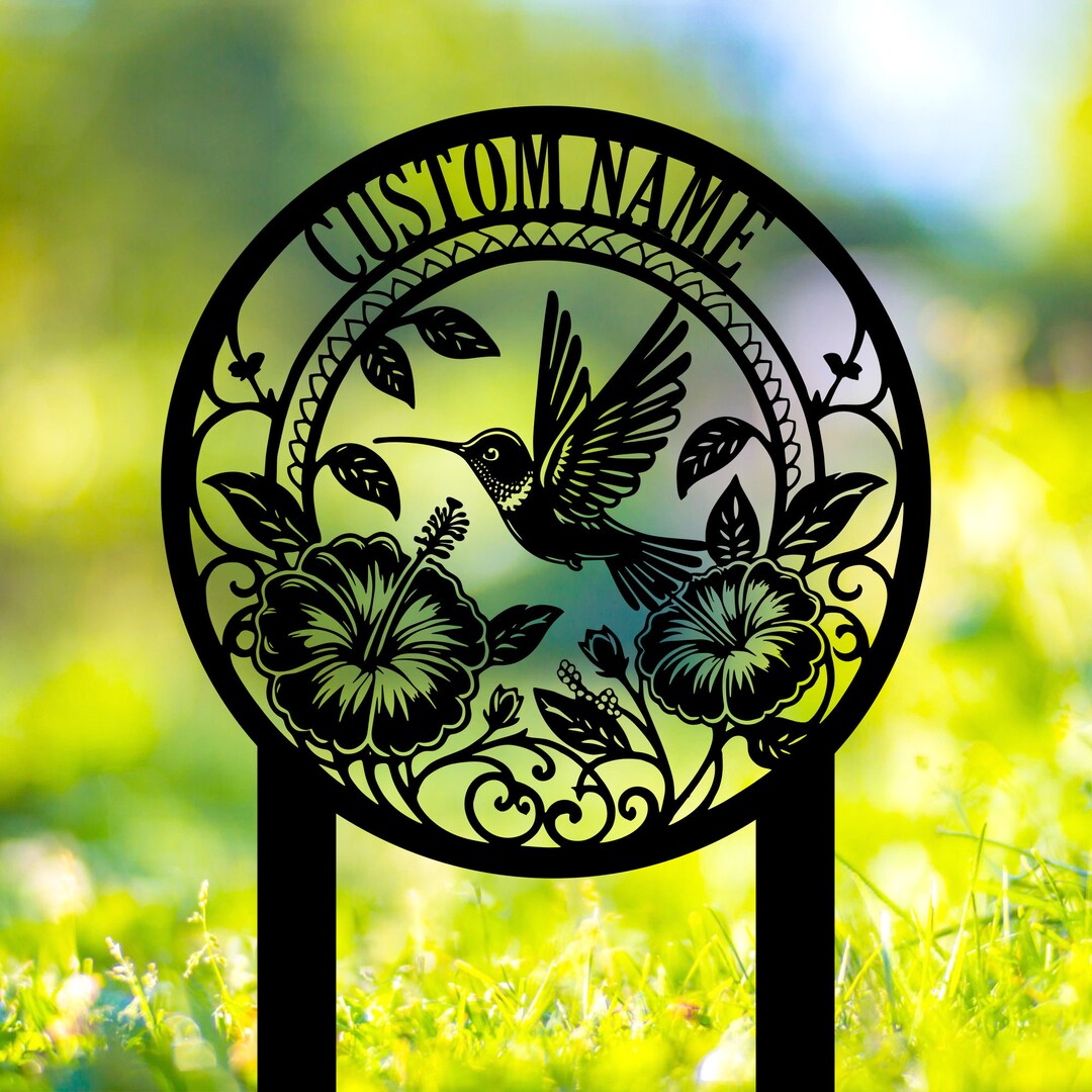 Custom Hummingbird Metal Garden Stake, Yard Sign, Custom Garden Name ...