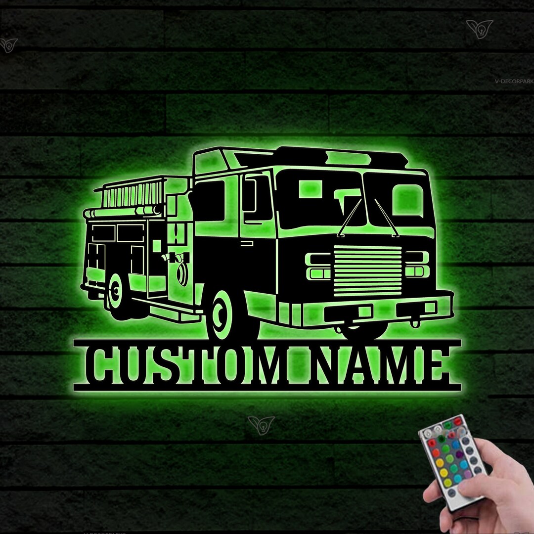 Personalized Engine Fire Truck Metal Wall Art LED Light, Fire Truck ...