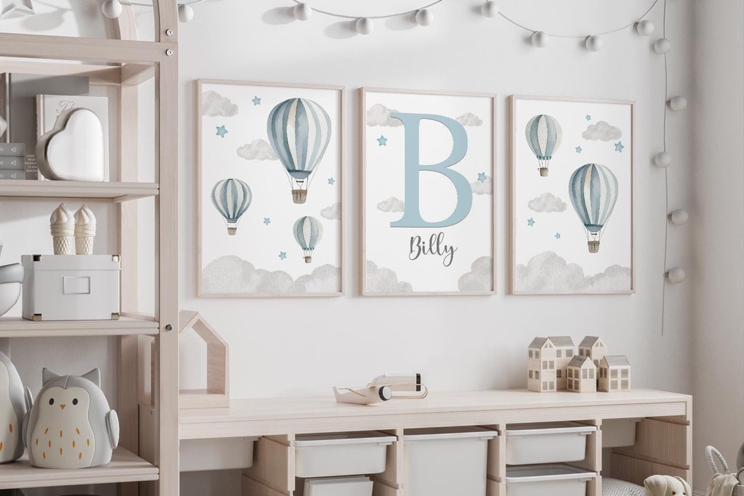 Custom Baby Name Balloon Nursery Wall Art Set - 3 Piece Décor - Etsy