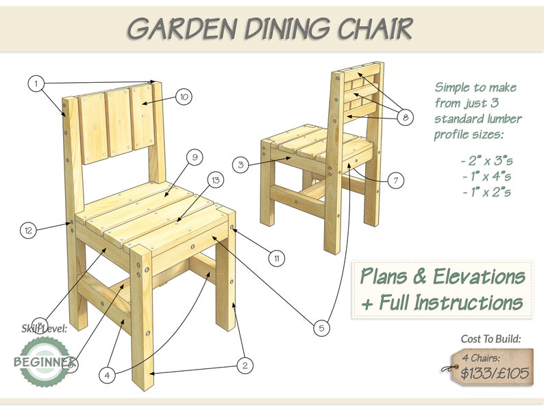 DIY Pallet Wood Garden Dining Chair Plan | Digital PDF Download ...