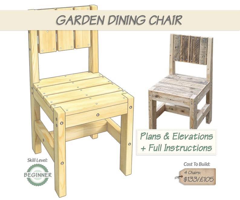 DIY Pallet Wood Garden Dining Chair Plan | Digital PDF Download ...