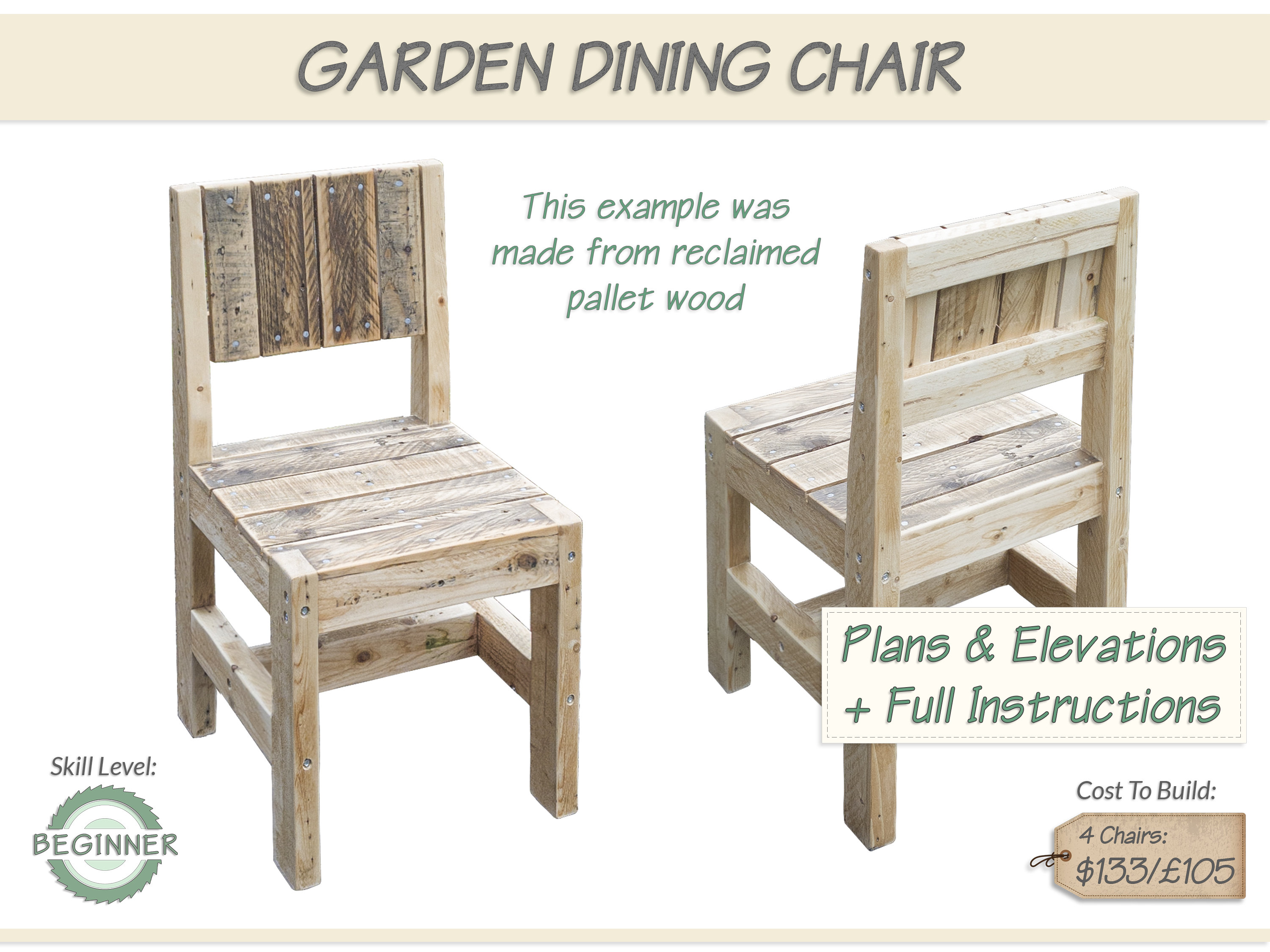 DIY Pallet Wood Garden Dining Chair Plan | Digital PDF Download ...