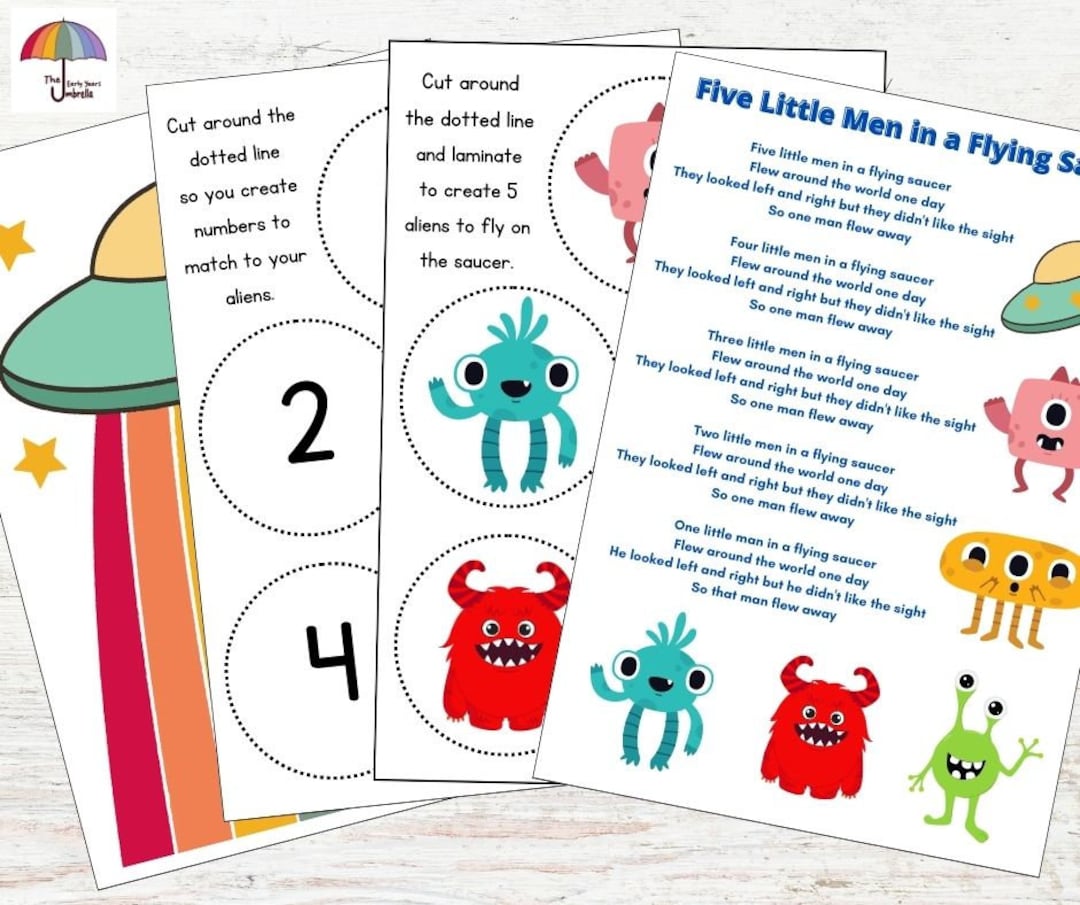 5 Little Men in a Flying Saucer MEGA Printable, Nursery Rhyme, Learning ...