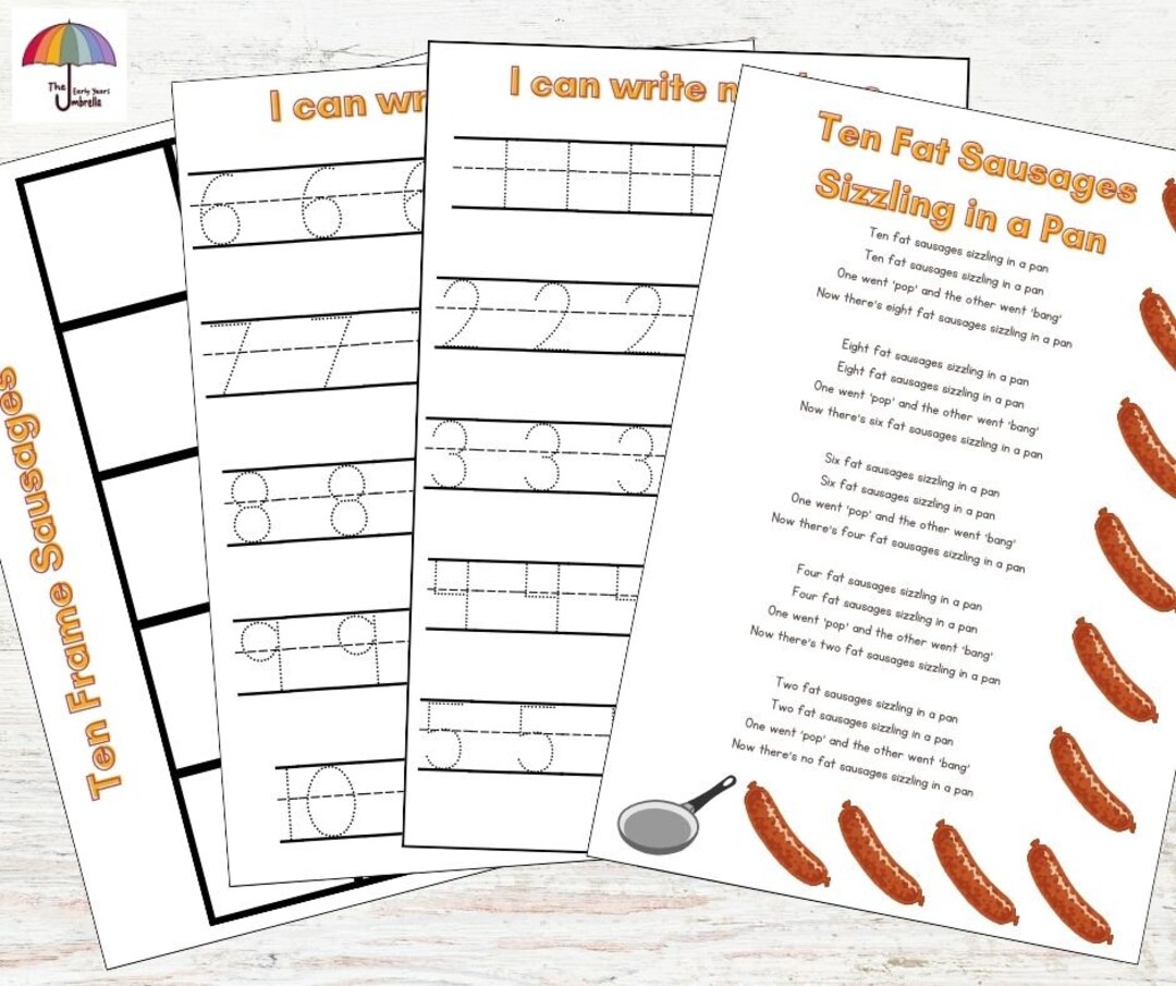 10 Fat Sausages MEGA Printable, Nursery Rhyme, Learning Activity, Props ...
