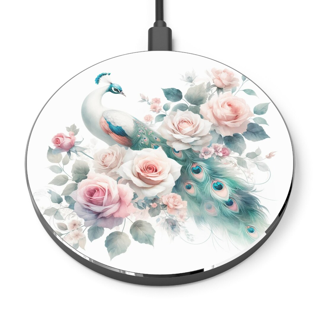 Elegant Peacock Rose Wireless Charger Floral Phone Power Pad perfect ...