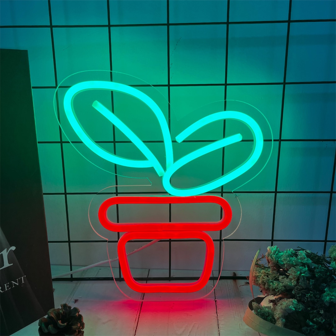 Plant Neon Sign Potted,led Green Leaf Neon Light for Room Wall Decor ...