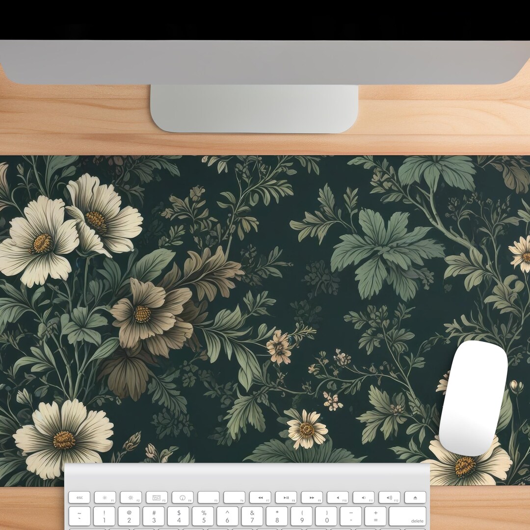 Dark Cottagecore Mat , Floral Desk Mat, Botanical Mouse Pad, Vintage ...