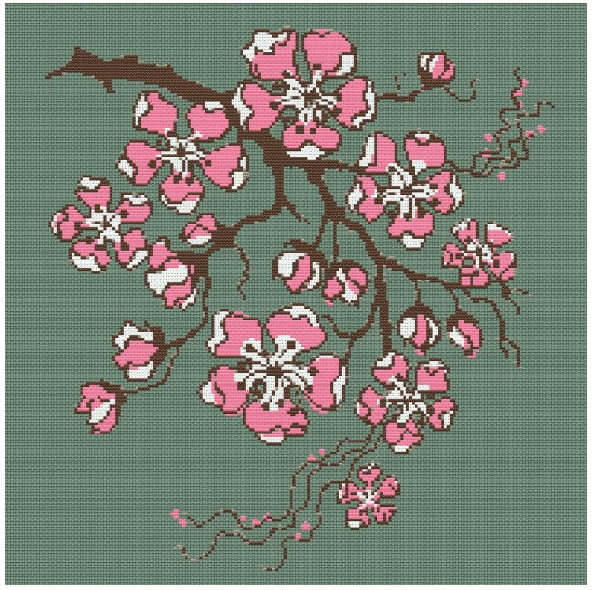 Cherry Blossom Branch and Flowers Cross Stitch Pattern Instant PDF ...