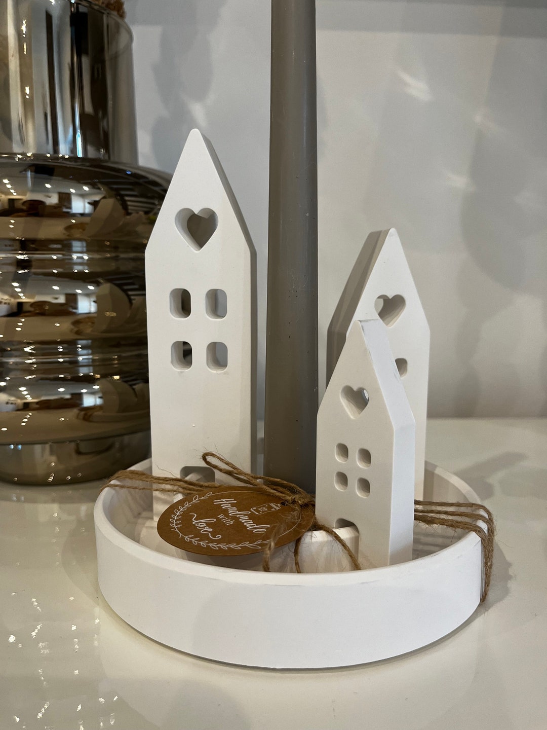 House With Heart/light House Candle Plate With House White Decorative ...