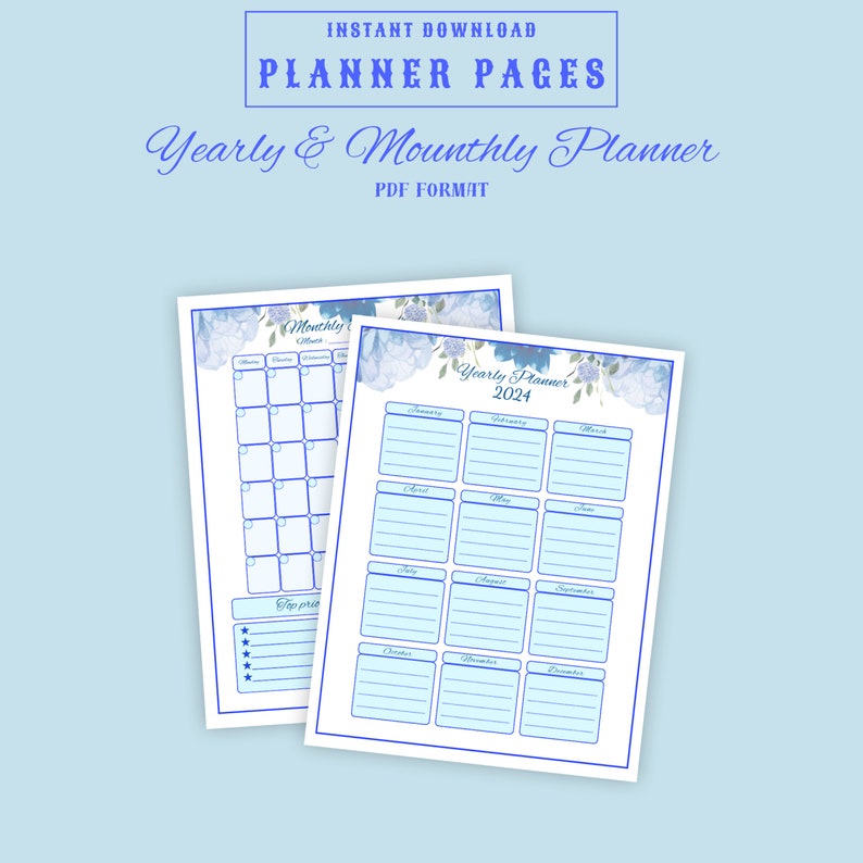 2024 Printable Planner With Floral Design Calendar, Yearly, Monthly ...