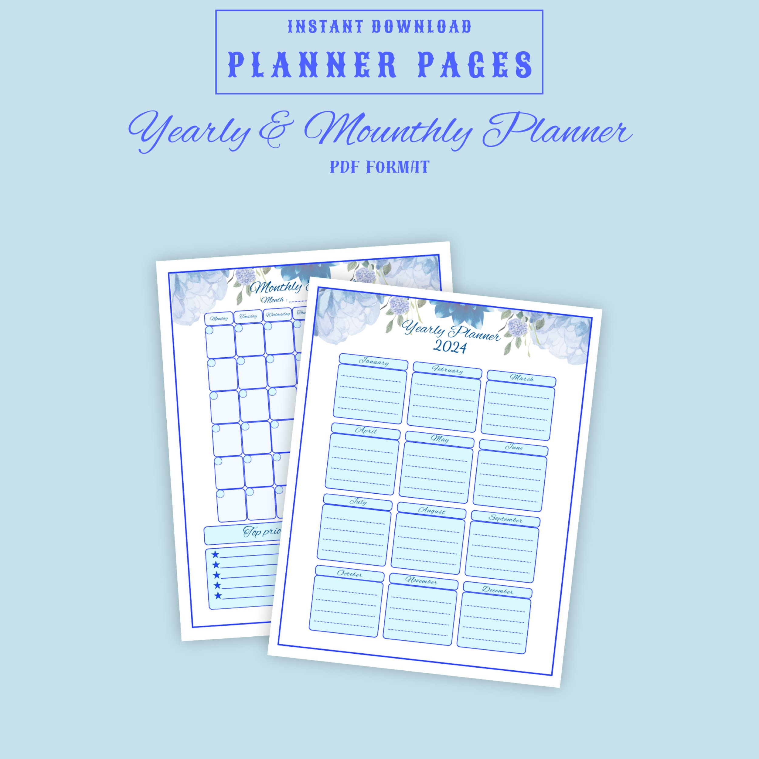2024 Printable Planner With Floral Design Calendar, Yearly, Monthly ...