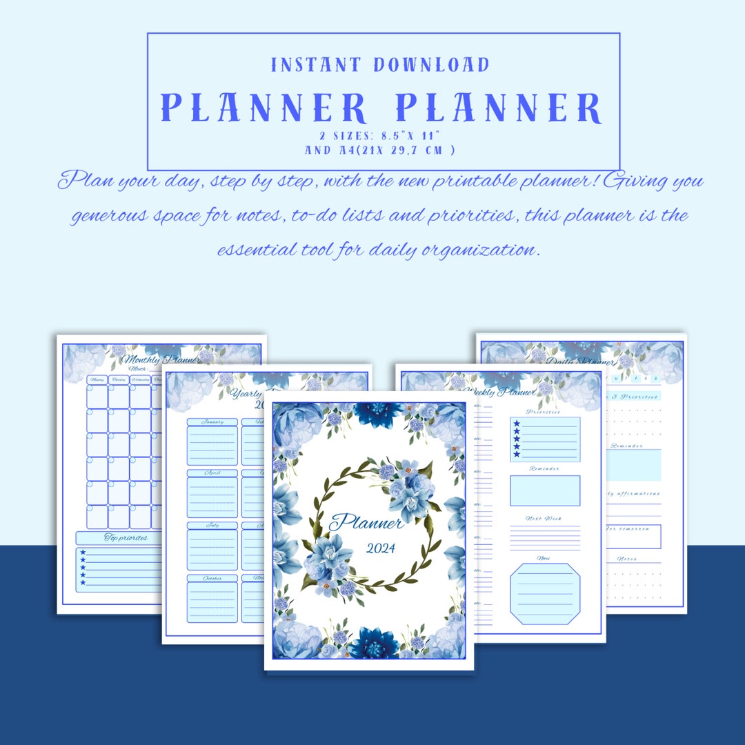 2024 Printable Planner With Floral Design Calendar, Yearly, Monthly ...