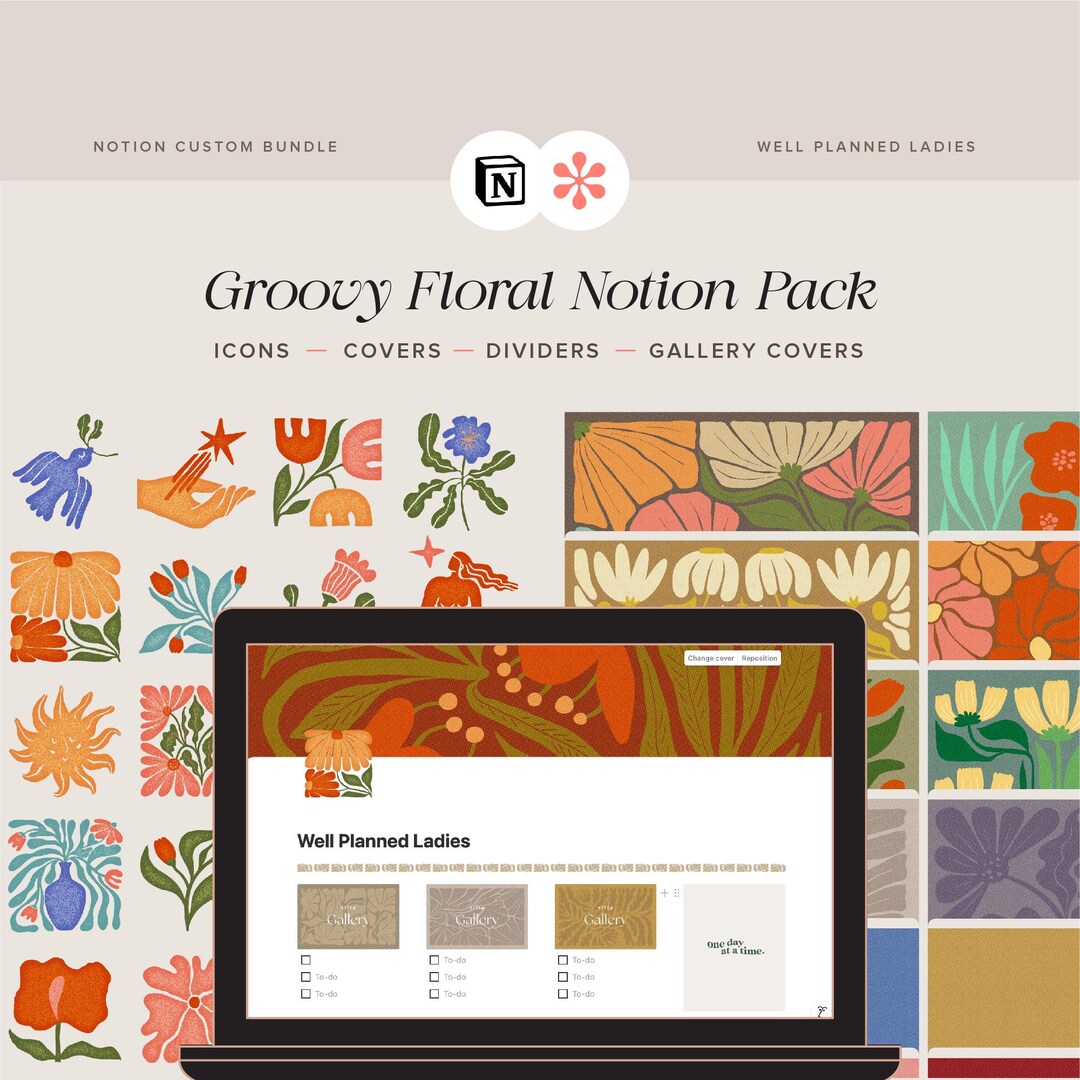 Notion Icon Aesthetic Girly Planner, Notion Floral Icon & Cover ...