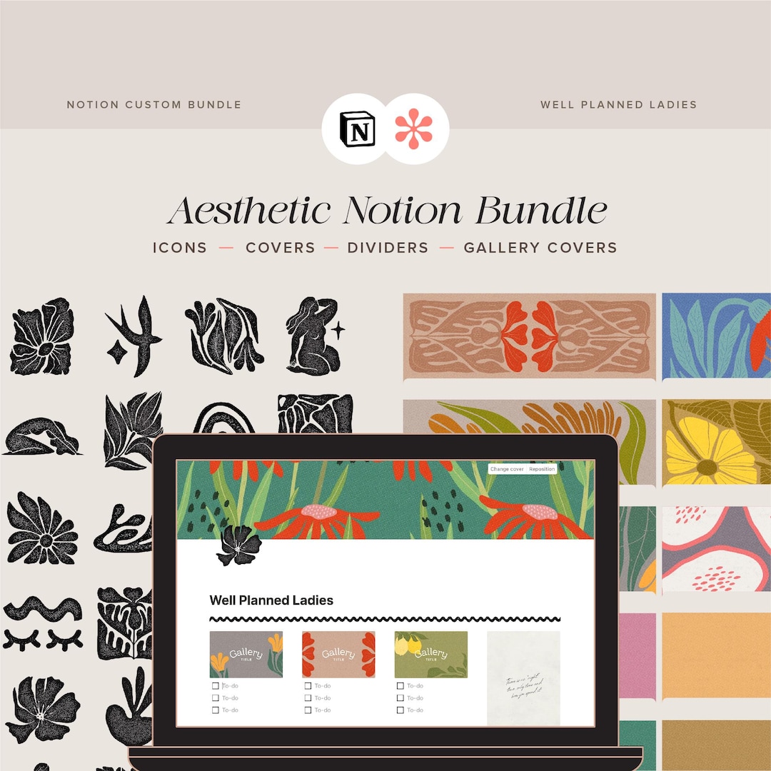 Notion Aesthetic Icon for Second Brain Template, Floral Notion Cover ...